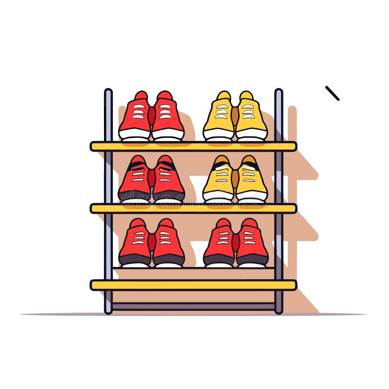 Vector of a Shoe Rack Filled with Various Pairs of Shoes in a Bustling ...