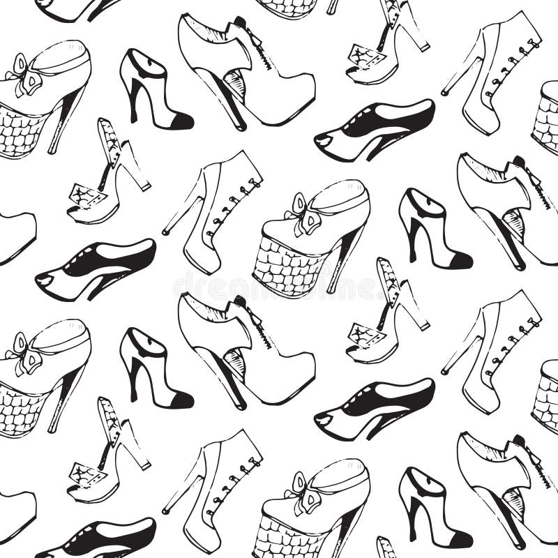 Vector Shoes Seamless Pattern. Footwear Endless Texture in Sketch Style ...