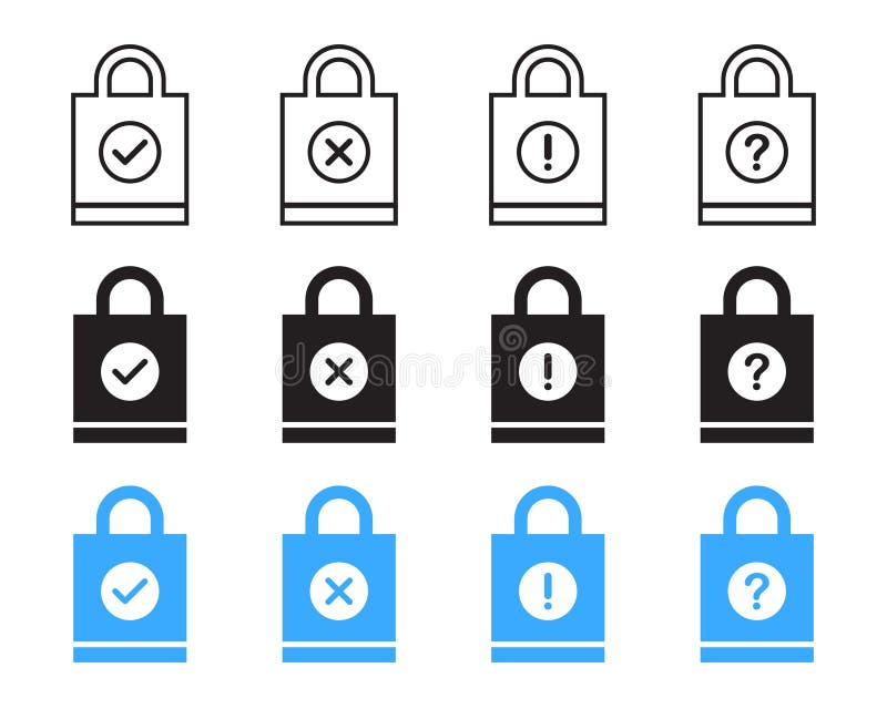 Vector Shopping Bag with Check, Cross, Exclamation and Question Mark ...