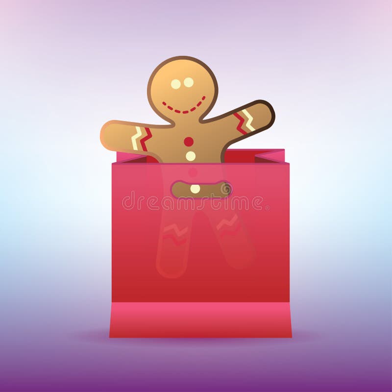 Vector Shopping Bag with Cookie Man Stock Vector - Illustration of mesh ...
