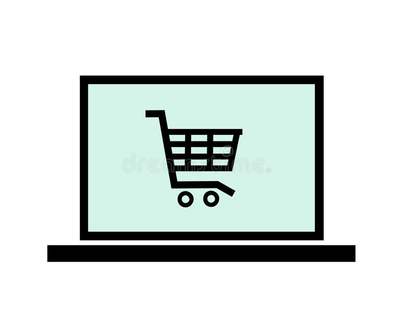 Shopping Cart Icon on Laptop Stock Vector - Illustration of button ...