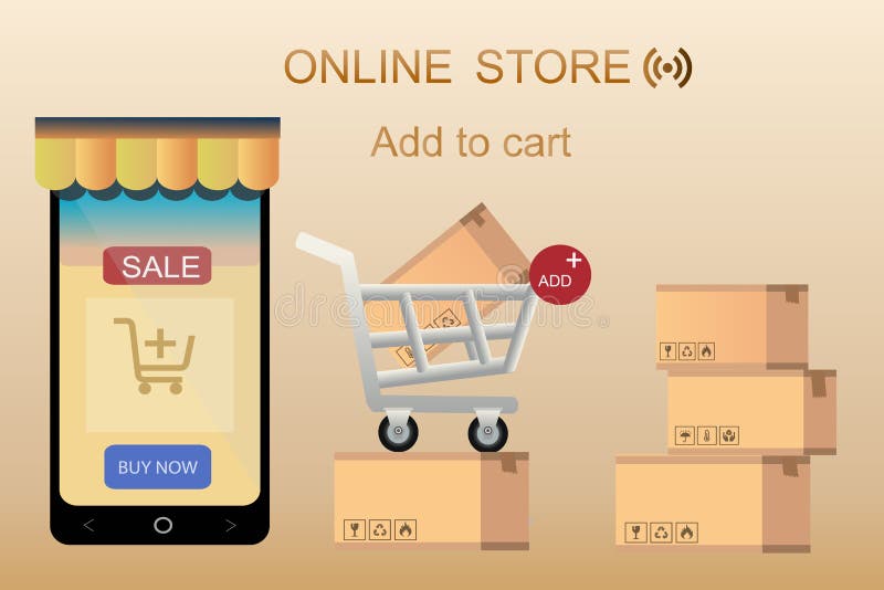 Shopping Online Idea with Mobile Shop Online Cart and Box in Store ...