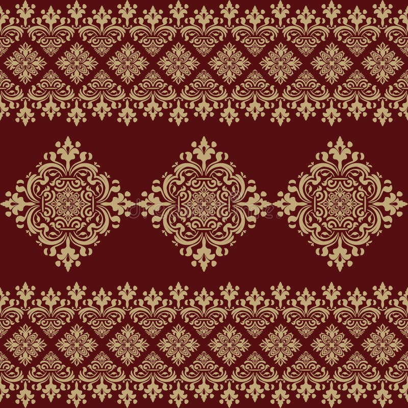 Vector Damask Seamless Pattern with Gold Motifs on Red Backgroundg ...