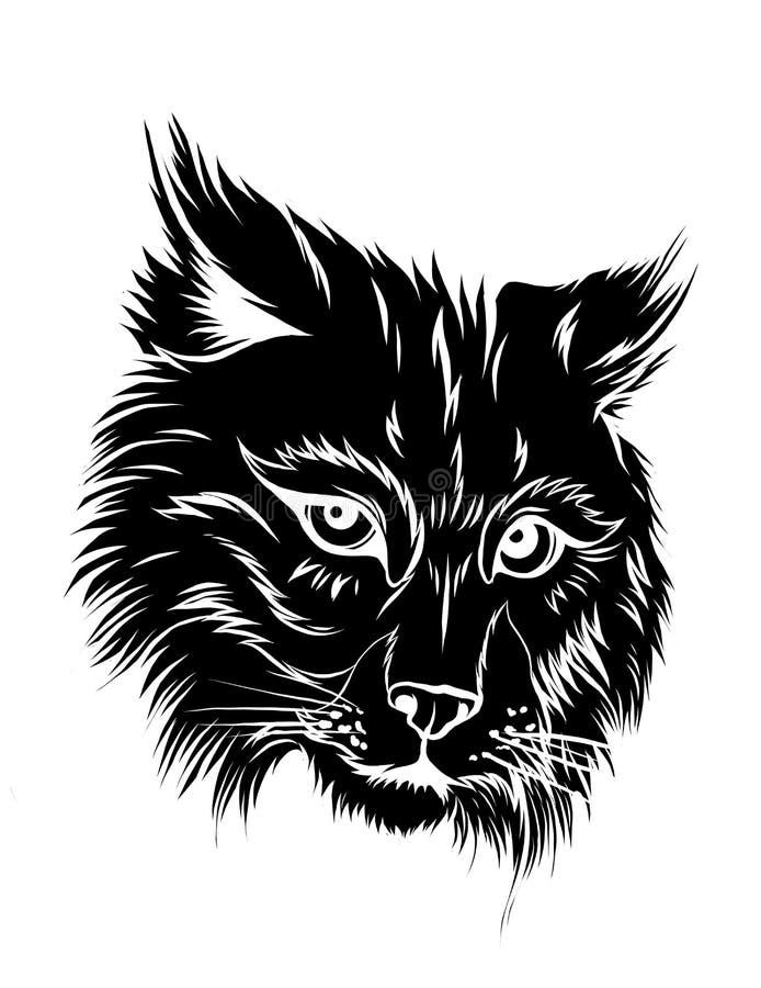 The Illustration Shows an Angry Bobcat Face. the Wild Animal Has Sharp ...