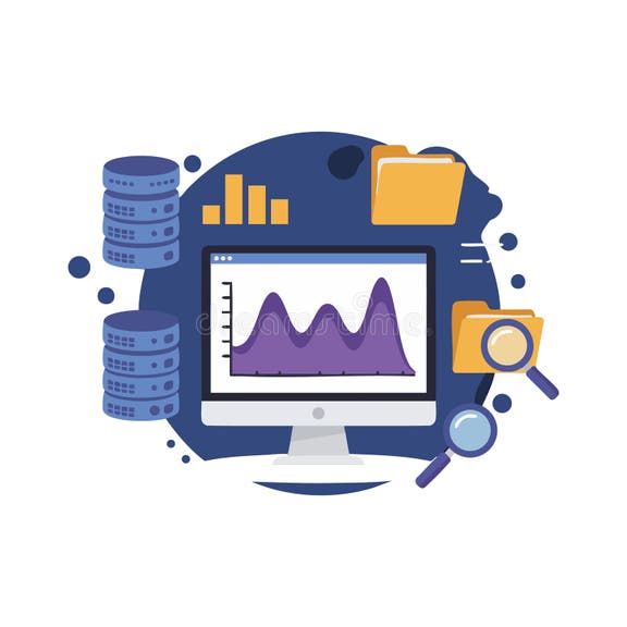 Data Analysis Computer Screen with Database Storage and Magnifying ...