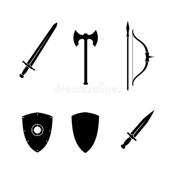 Medieval Weapons and Shield Collection with Sword Axe Bow and Dagger ...