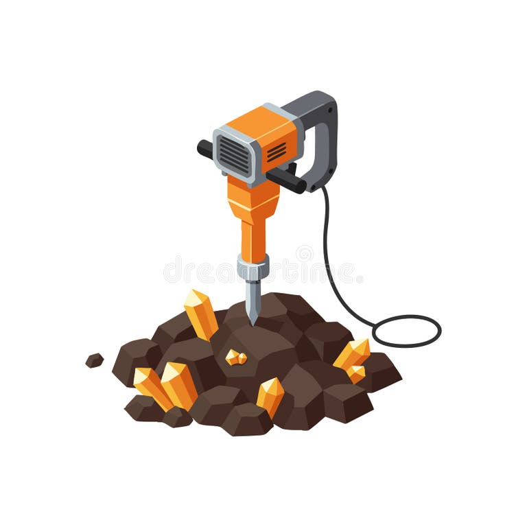 Jackhammer Breaking Rocks with Orange and Gray Colors in Mining or ...