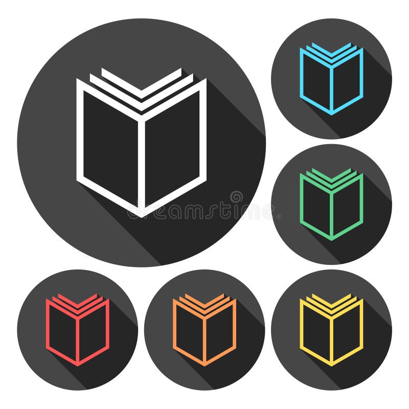 Vector Sign Book Icons Set with Long Shadow Stock Vector - Illustration ...
