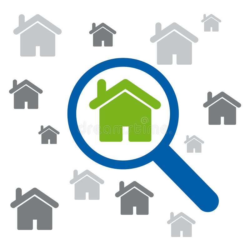 Vector Sign Search Home Lens on House Stock Illustration - Illustration ...