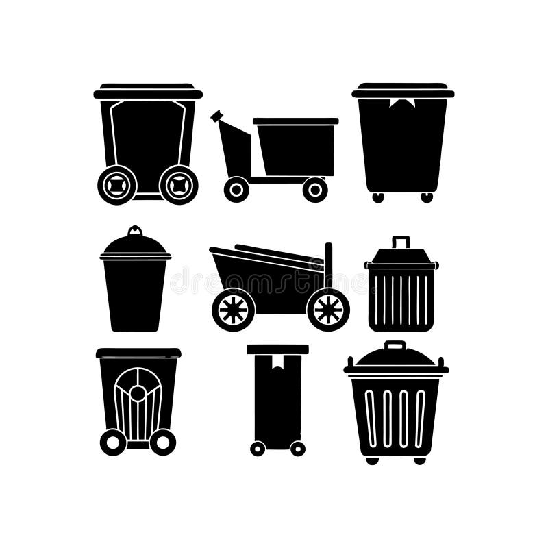 Vector Silhouette Bins Icon Set General Waste, Wheelie, Dumpster, Skip ...