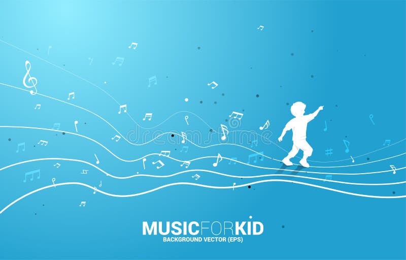 Vector Silhouette of Child Running with Dancing Flow Shape Music Note ...