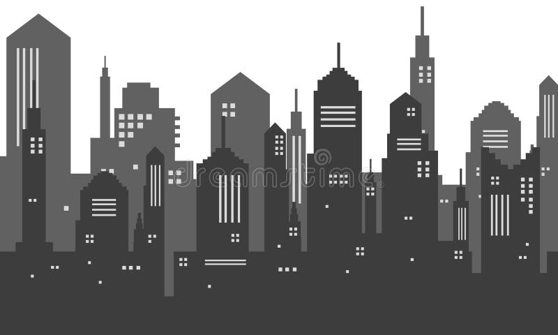 Vector Silhouette of City Buildings with Shadows Stock Illustration ...