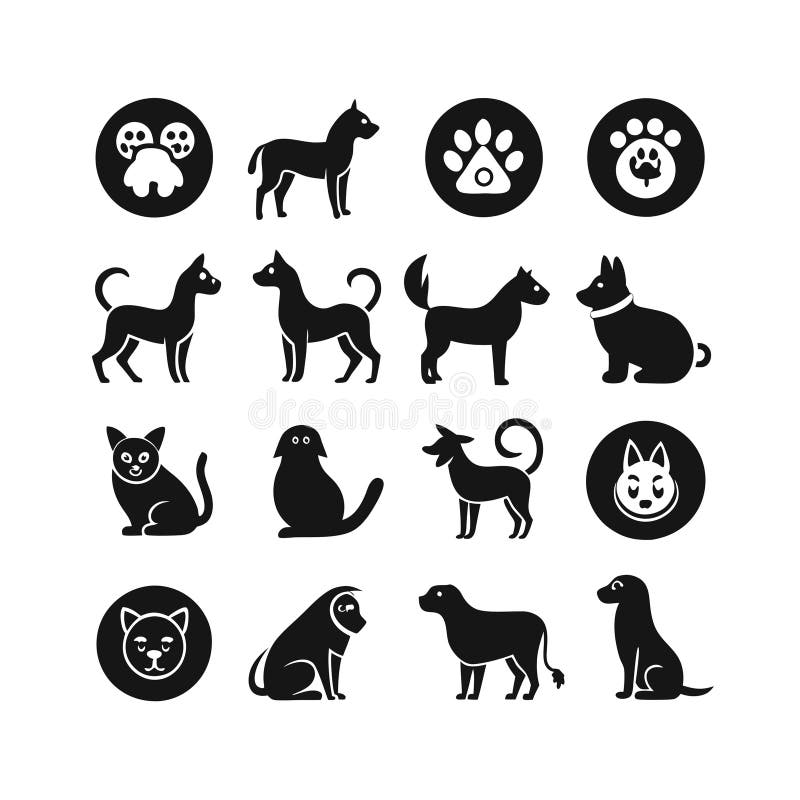 Vector Silhouette Collection of Dog, Cat, Monkey and Paw Print Icons ...