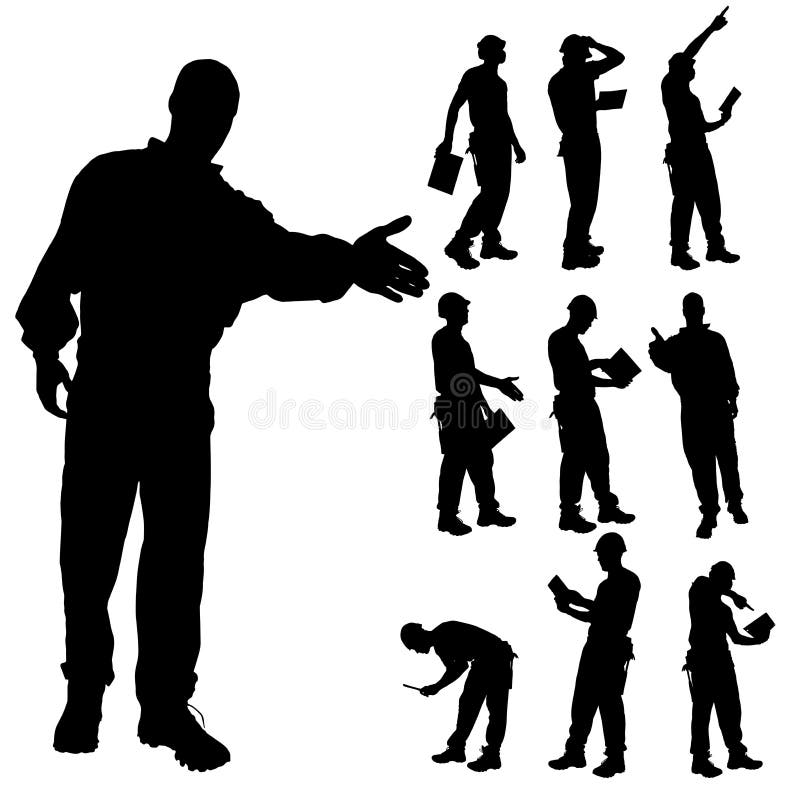 Vector Silhouette of Construction Manager. Stock Vector - Illustration ...