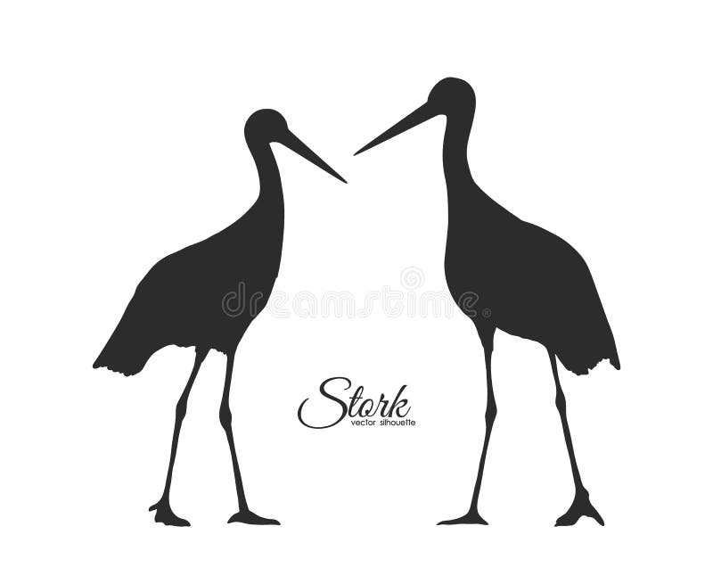 Vector Silhouette of Couple Storks Isolated on White Background Stock ...