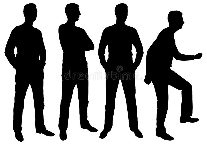 Vector Silhouette of Four Business Men Standing in Different Poses ...