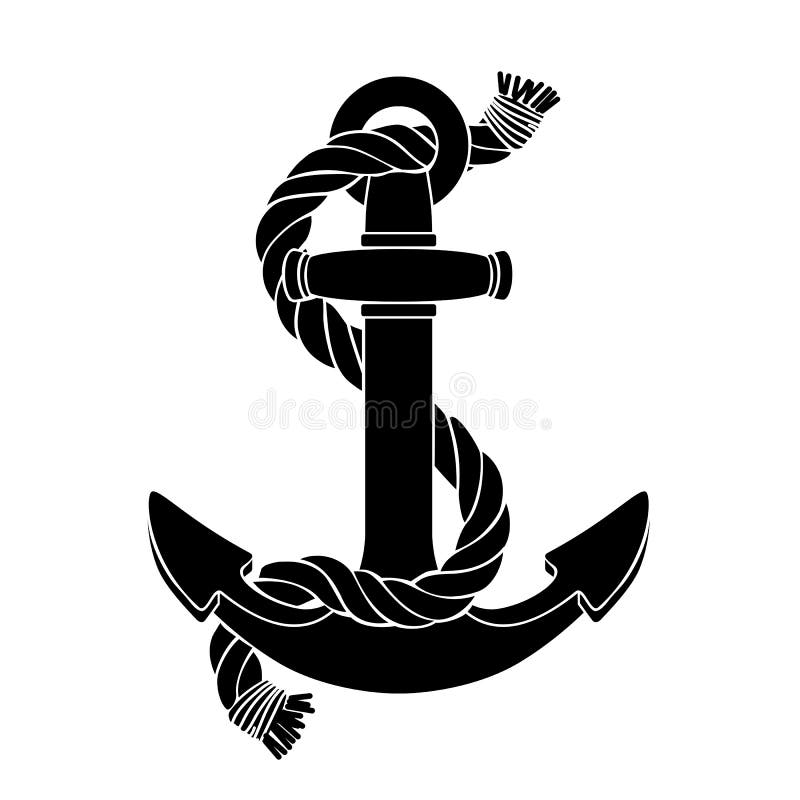 Navy Blue Anchor With Rope Clip Art