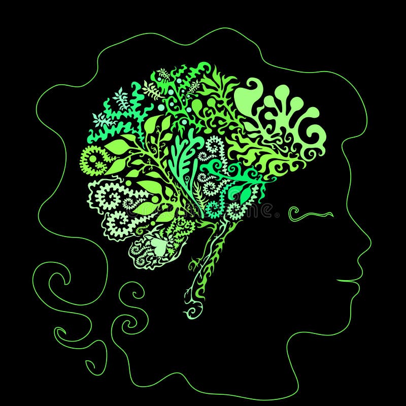 Vector, Silhouette Head, Design of a Brain in the for Stock Vector ...