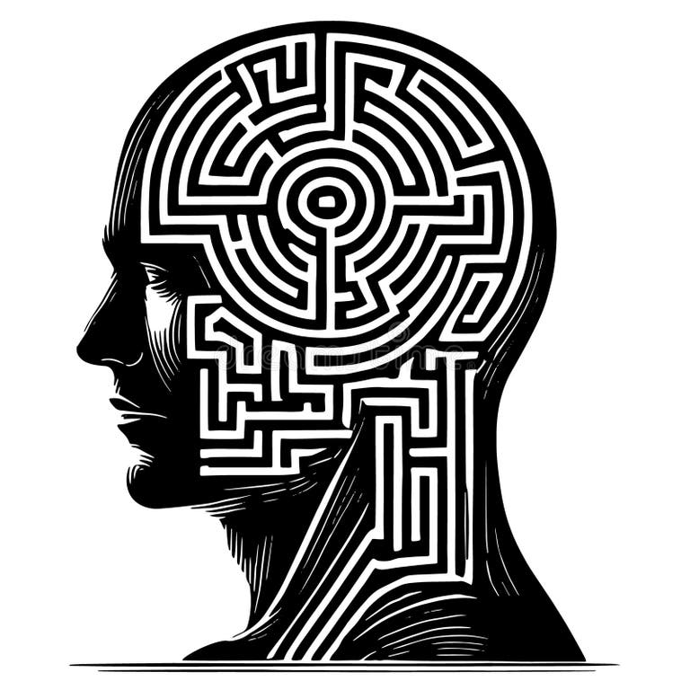 Vector Silhouette of a Human Head with Maze Pattern Inside. Concept of ...