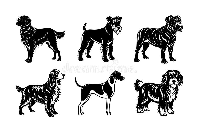 Vector Silhouette Icon Set of Six Dog Breed Stock Vector - Illustration ...