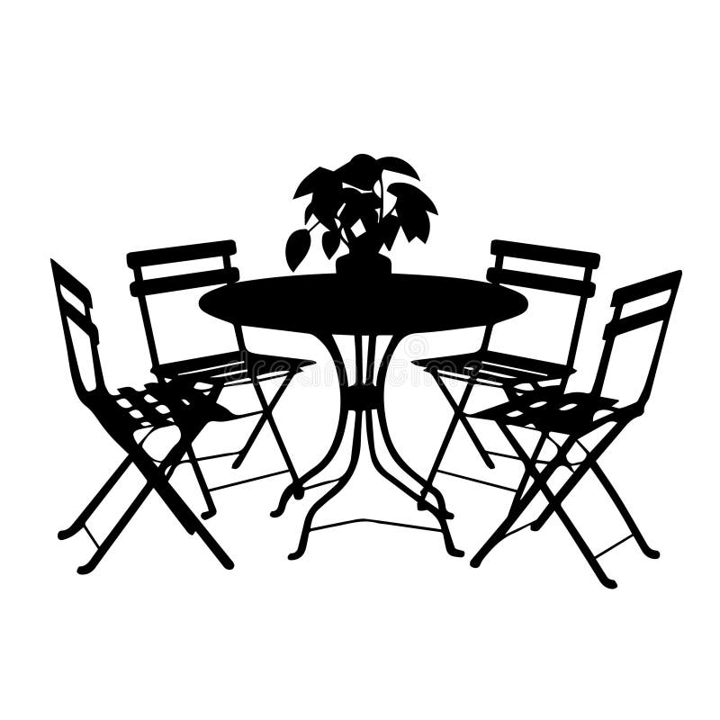 A Vector Silhouette Image of a Table with Four Chairs on a White ...
