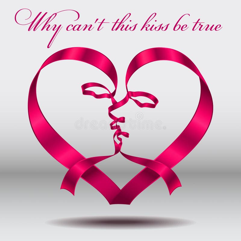 Vector Silhouette of Kiss in Pink Ribbon Heart Shape Stock Vector ...