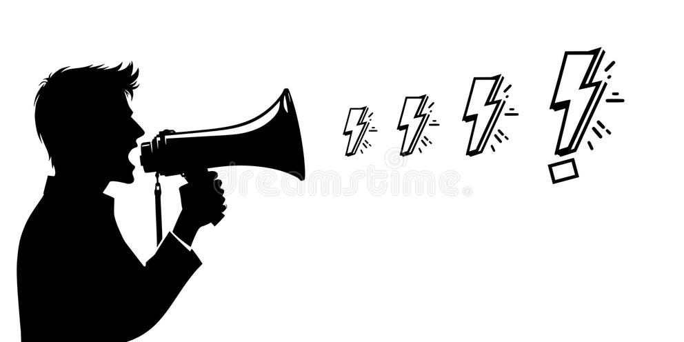 Vector Silhouette of Man Shouting into Megaphone with Lightning ...