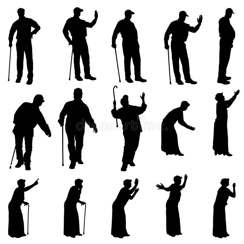 Vector Silhouette Of Old People. Stock Vector - Illustration of walking ...
