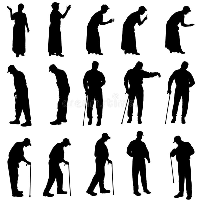 Vector Silhouette of Old People. Stock Vector - Illustration of stick ...