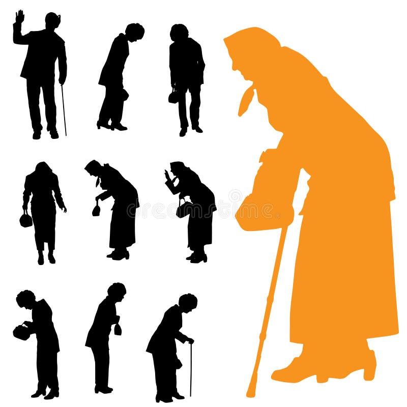 Vector Silhouette of Old People. Stock Vector - Illustration of colored ...