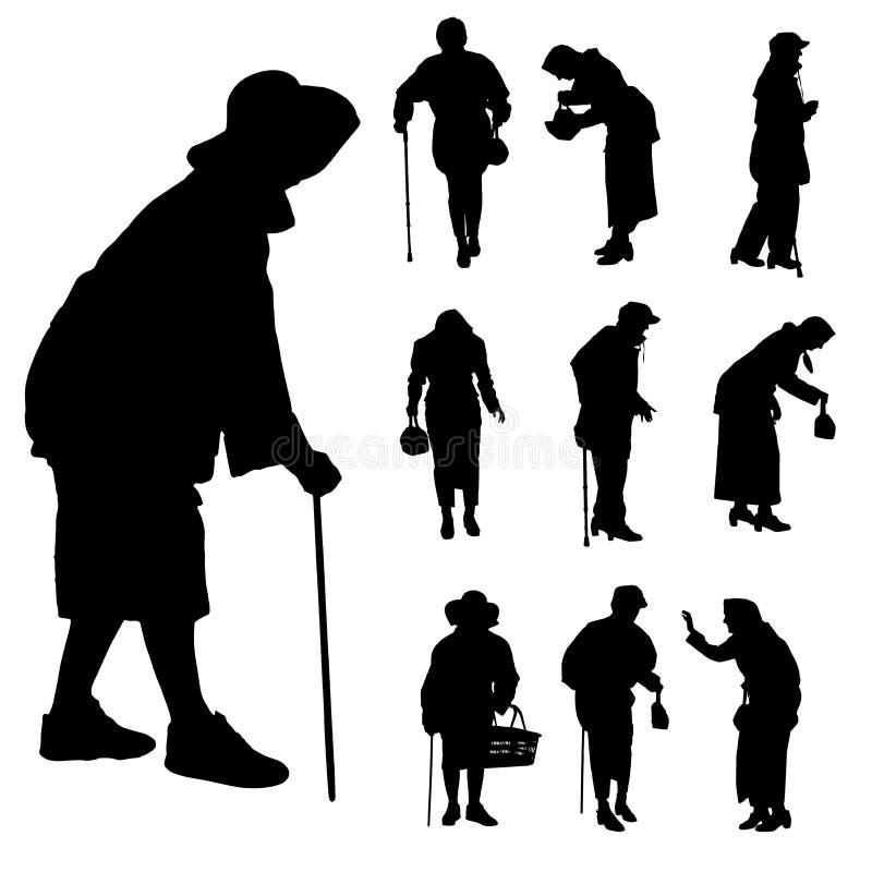 Vector Silhouette of Old People. Stock Illustration - Illustration of ...