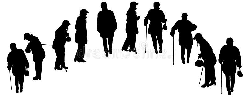 Vector Silhouette Of Old People. Stock Vector - Illustration of elderly ...