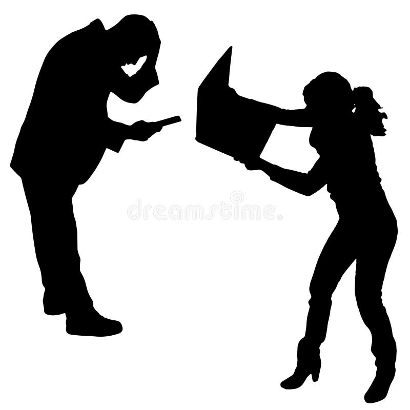 Vector Silhouette of a People with a Computer. Stock Vector ...