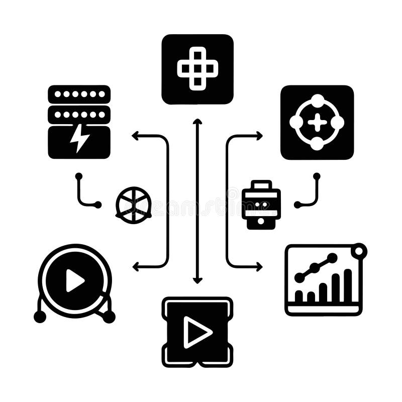 DevOps Process Icons – Black Vector Silhouettes on White Background ...