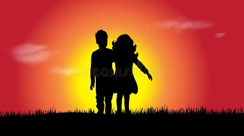 Vector Silhouette of Siblings. Stock Illustration - Illustration of ...