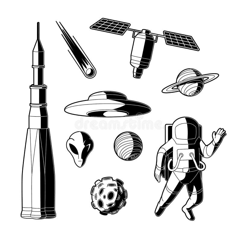 Vector Silhouette Space, Cosmos Objects Icon Set Stock Vector ...