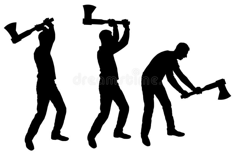 Vector Silhouette of Three Men with an Ax in Their Hands Stock ...