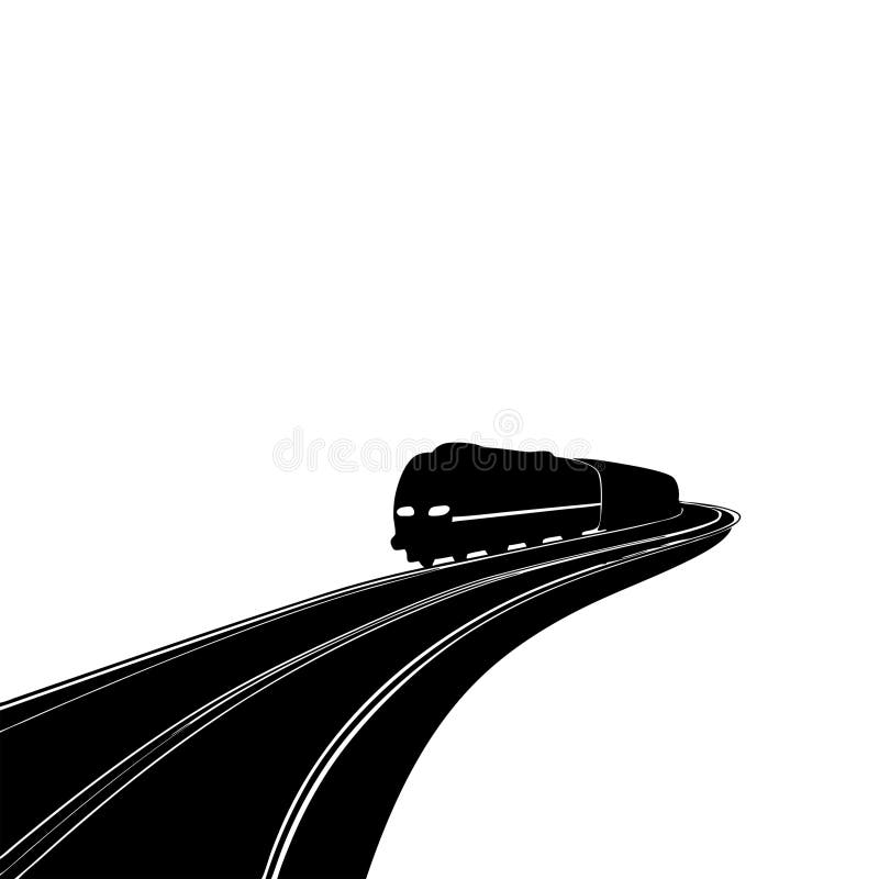 Vector Silhouette Train on Curved Rails for Transportation and Travel ...