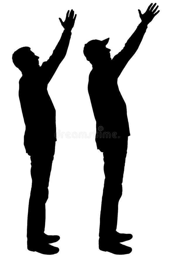 Vector Silhouette of Two Men Standing in Profile with Raised Hand Stock ...