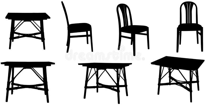 Vector Silhouettes of Chairs and a Table. Stock Vector - Illustration ...