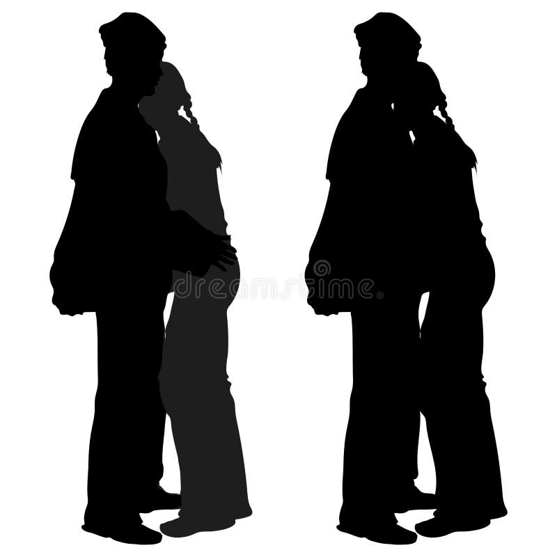 Vector Silhouettes Of A Couple In Love. A Guy And A Girl Are Hugging ... Vector Silhouettes Of A Couple In Love. A Guy And A Girl Are Hugging ...