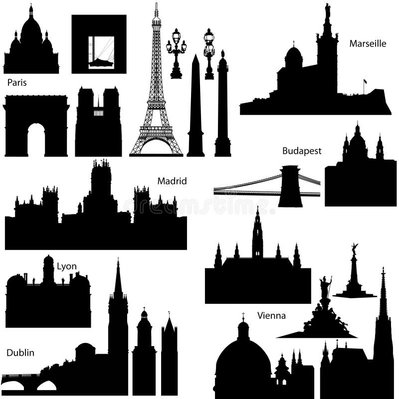 Vector Silhouettes of European Famous Monuments Stock Vector ...