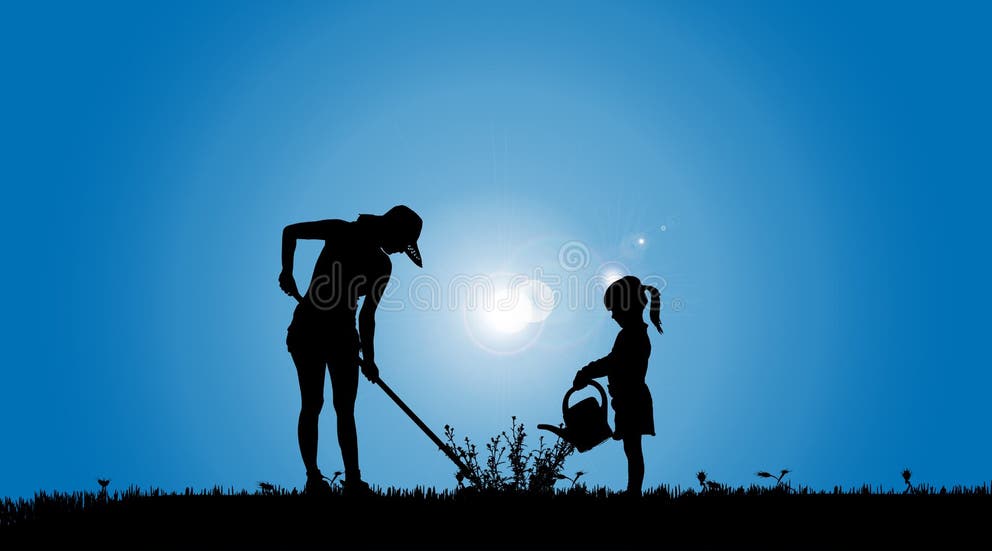 Mother Daughter Silhouettes Grass Stock Illustrations 225 Mother