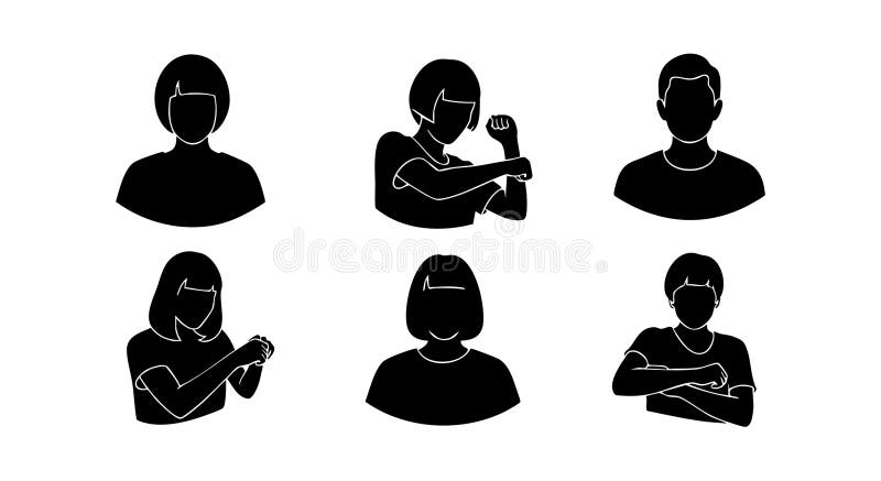 Silhouettes of Diverse People Showing Various Arm Gestures and Poses in ...