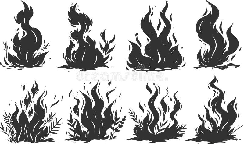 Vector Silhouettes of Flames in Various Artistic Designs. Stock ...