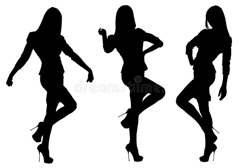 Vector Silhouettes of Girls in Three Positions Stock Vector ...