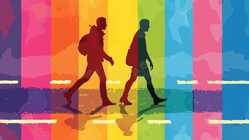 Vector Silhouettes of People on the Background of the Rainbow Stripes ...