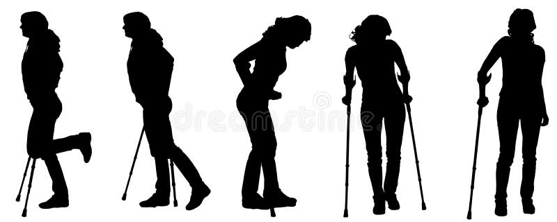 Vector Silhouettes of People with Crutches. Stock Vector - Illustration ...
