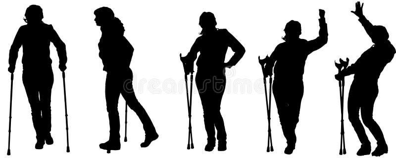 Vector Silhouettes of People with Crutches. Stock Vector - Illustration ...