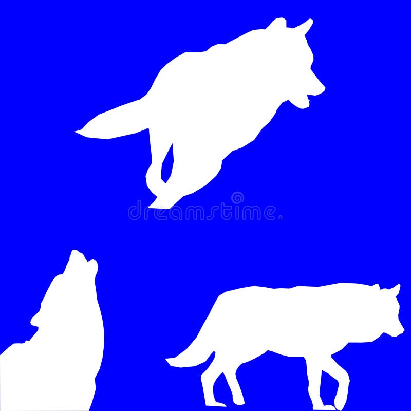Vector Silhouettes of Wolves in Blue Background Stock Vector ...